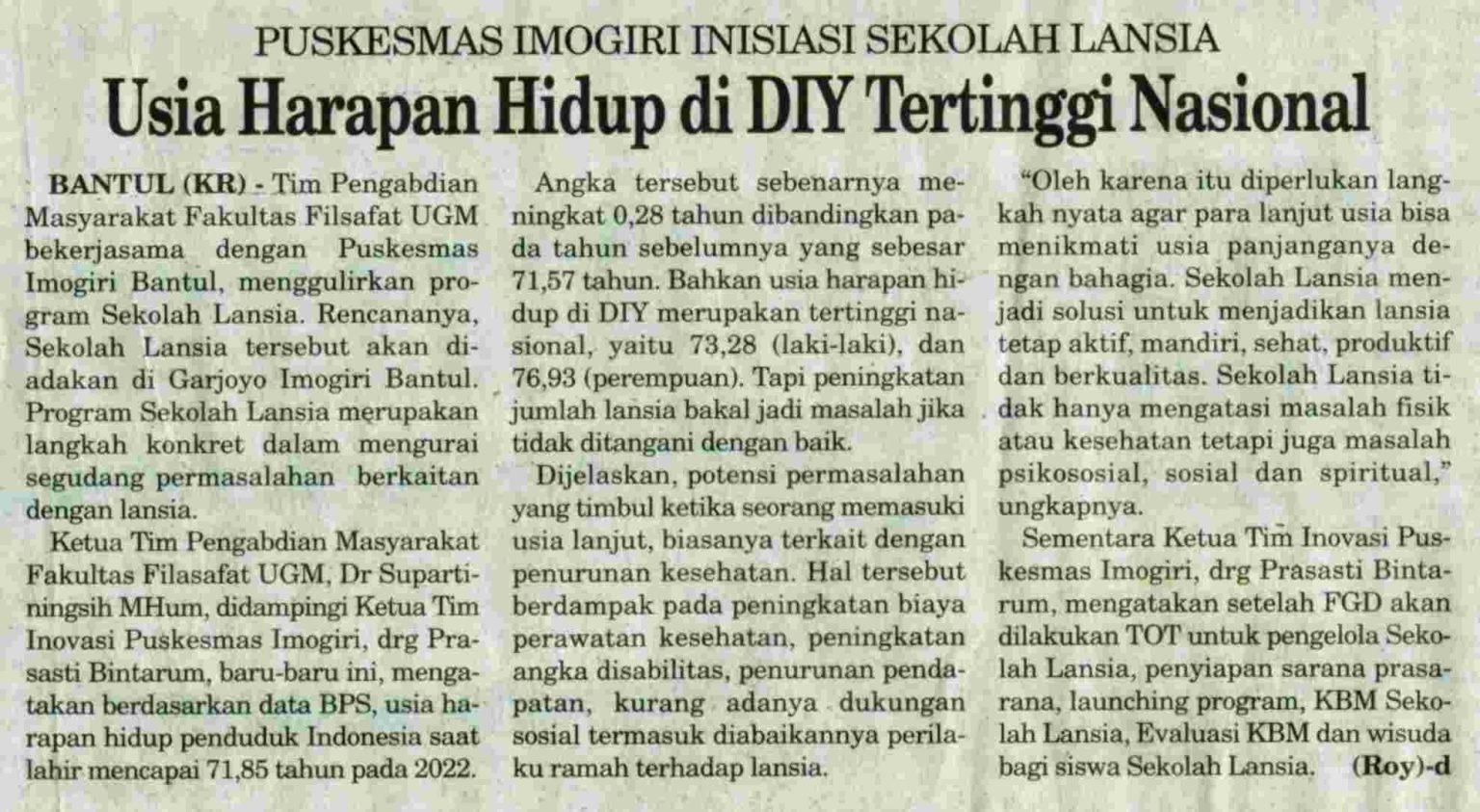 Usia Harapan Hidup Di Diy Tertinggi Nasional Koran Humas Ugm Ac Id