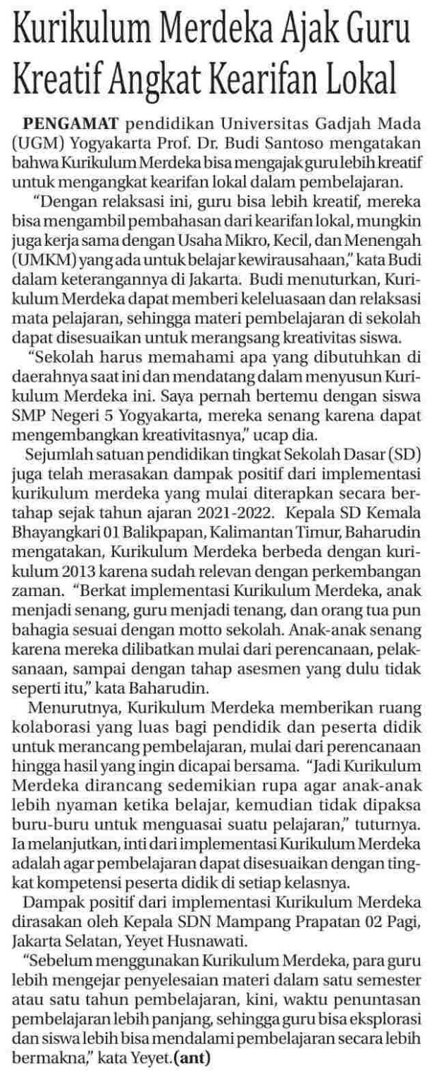 Kurikulum Merdeka Ajak Guru Kreatif Angkat Kearifan Lokal – koran.humas.ugm.ac.id