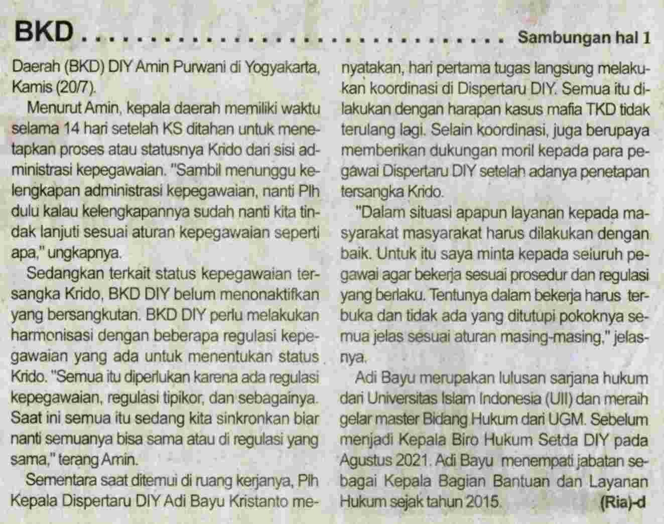 BKD DIY Belum Menonaktifkan Krido – koran.humas.ugm.ac.id