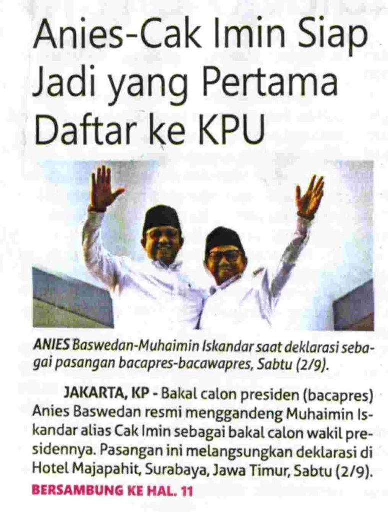 Anies- Cak Imin Siap Jadi yang Pertama Daftar ke KPU – koran.humas.ugm.ac.id