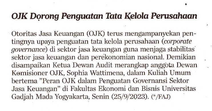 OJK Dorong Penguatan Tata Kelola Perusahaan – koran.humas.ugm.ac.id OJK Dorong Penguatan Tata Kelola Perusahaan – koran.humas.ugm.ac.id