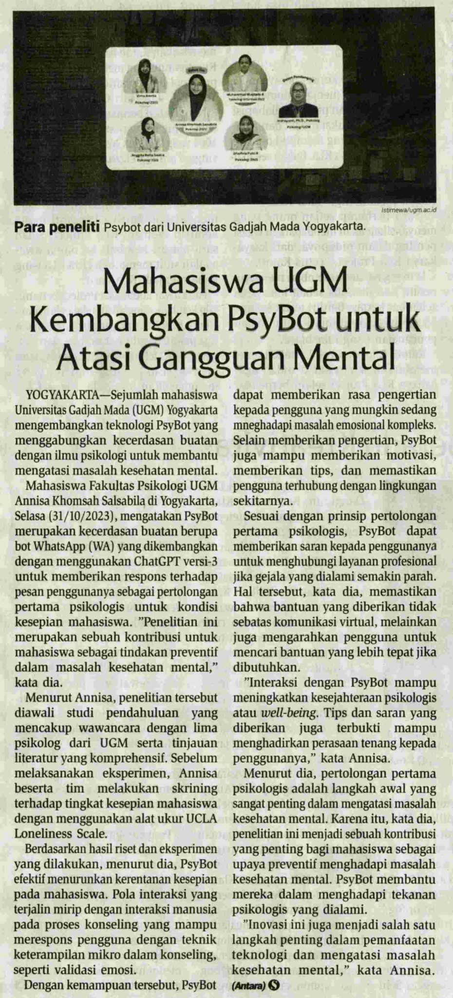 Mahasiswa Ugm Kembangkan Psybot Untuk Atasi Gangguan Mental Koran