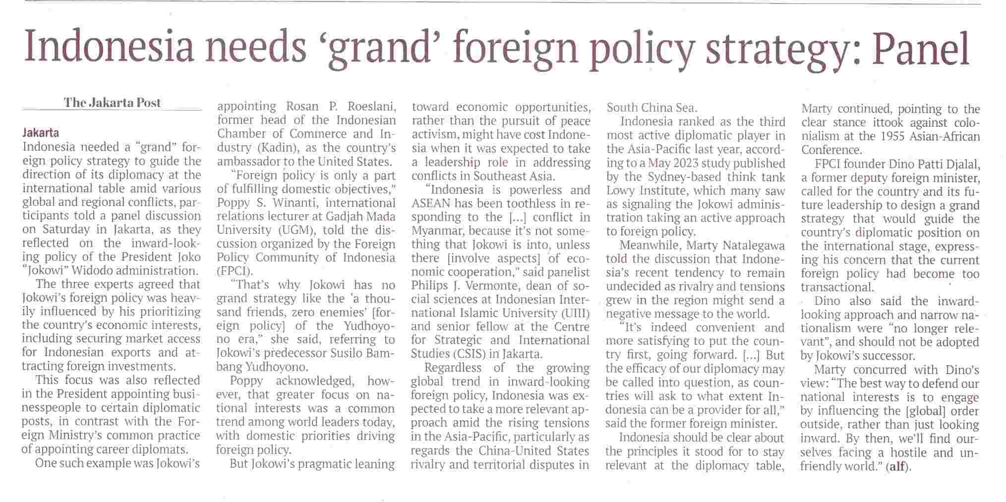 Indonesia needs’grand’ foreign policy strategy:Panel – koran.humas.ugm ...