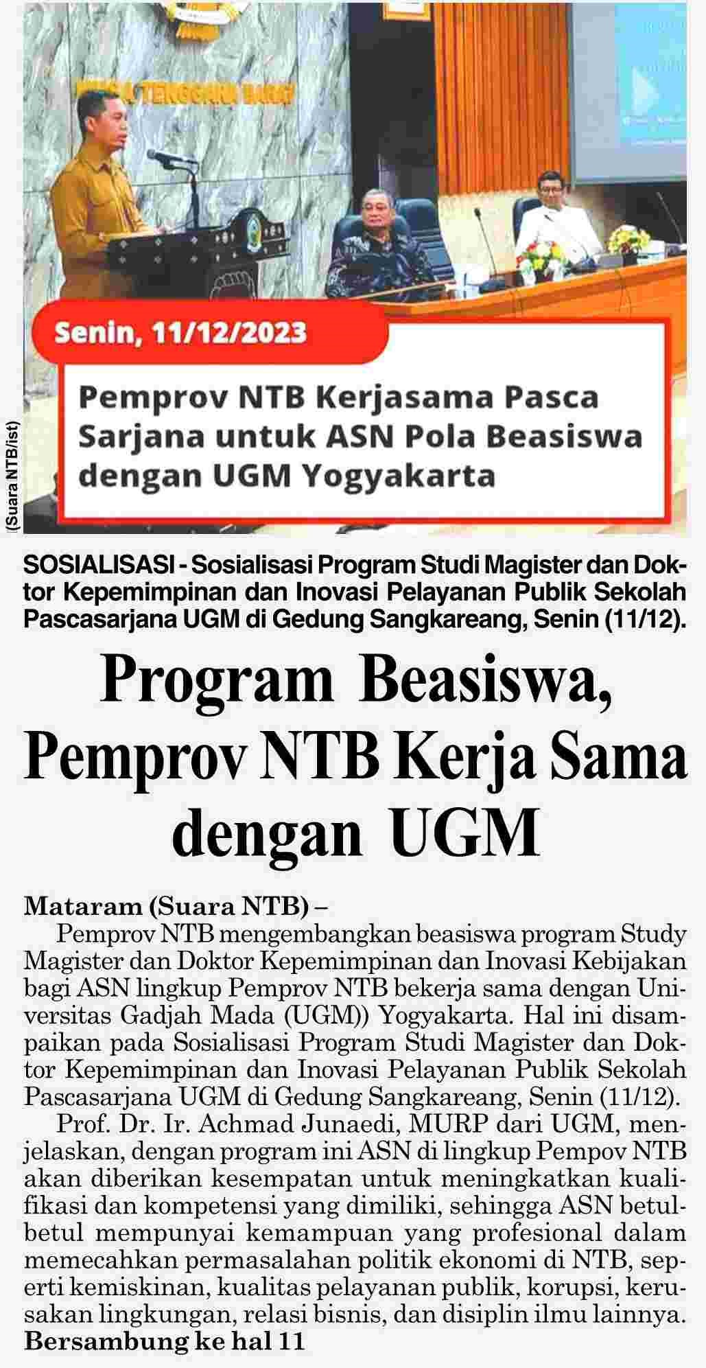 Program Beasiswa,Pemprov NTB Kerjasama dengan UGM – koran.humas.ugm.ac.id