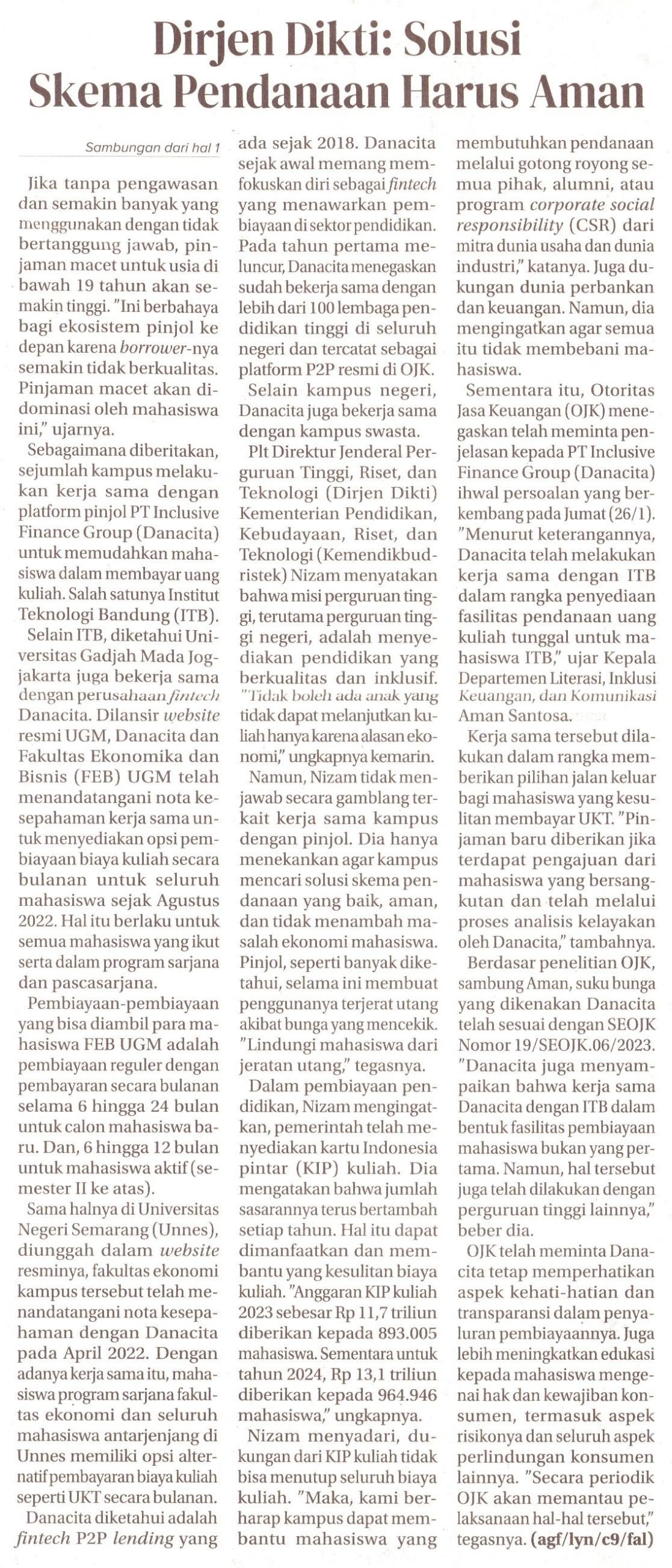 Dirjen Dikti : Solusi Skema pendanaan Harus Aman – koran.humas.ugm.ac.id