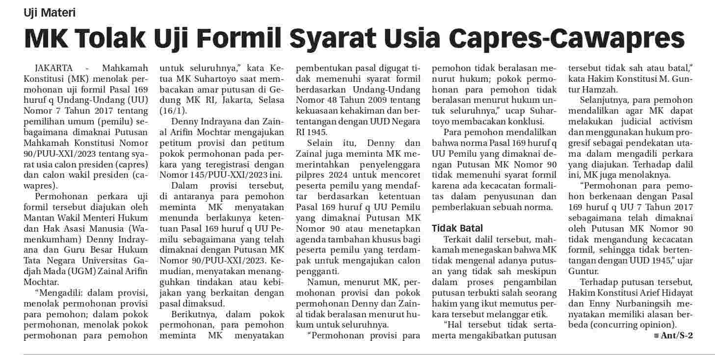 MK Tolak Uji Formil Syarat Usia Capres -Cawapres – koran.humas.ugm.ac.id MK Tolak Uji Formil Syarat Usia Capres -Cawapres – koran.humas.ugm.ac.id