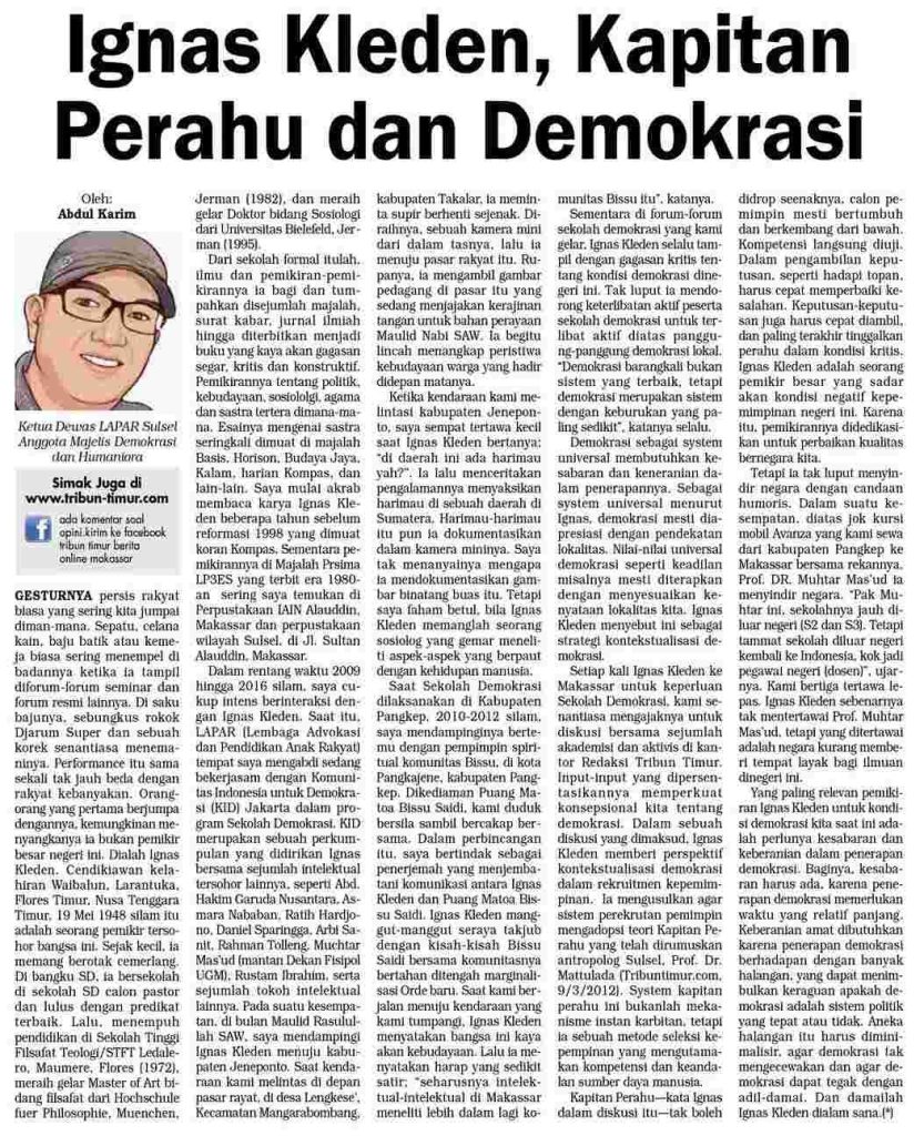 Ignas Kleden, Kapitan Perahu dan Demokrasi – koran.humas.ugm.ac.id