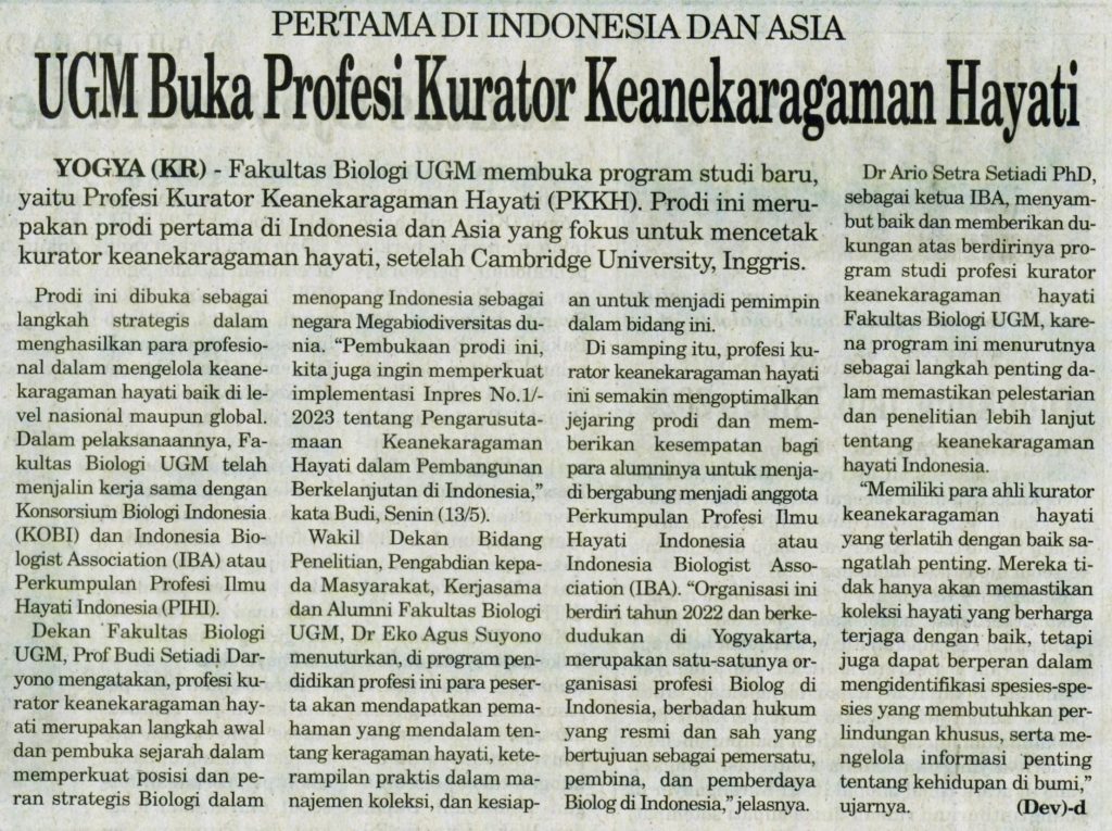 UGM Buka Profesi Kurator Keanekaragaman hayati – koran.humas.ugm.ac.id UGM Buka Profesi Kurator Keanekaragaman hayati – koran.humas.ugm.ac.id