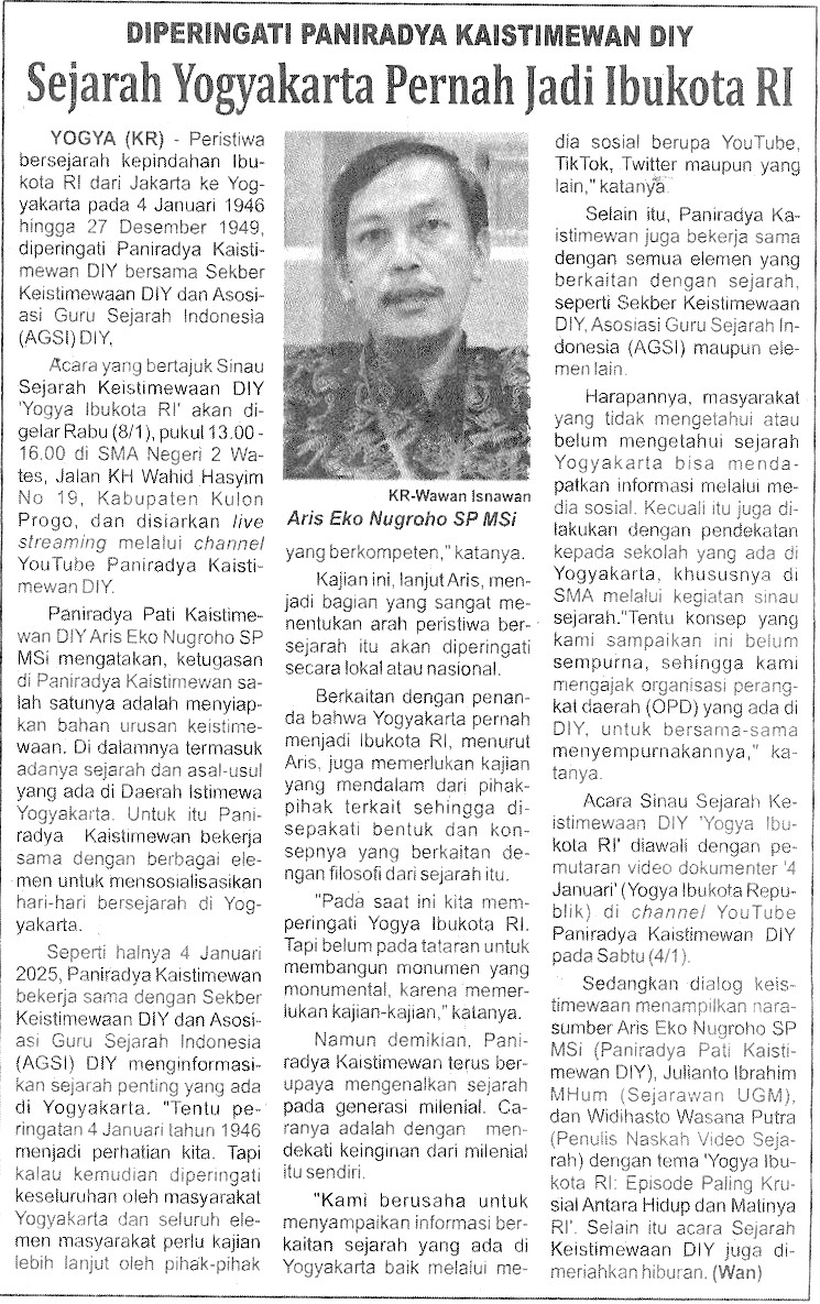 Sejarah Yogyakarta Pernah Jadi Ibukota RI – koran.humas.ugm.ac.id